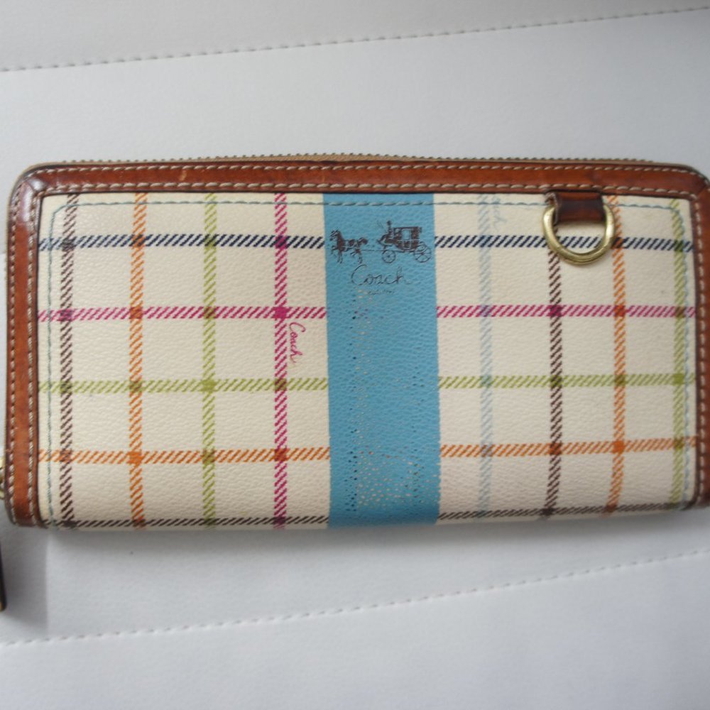 Coach Plaid Accordion Zip Around Wallet - Gem